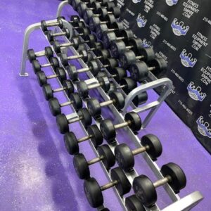 Buy TAG Rubber Round 5-120 lb. Dumbbell Set w/3 Racks Online | Fitness ...