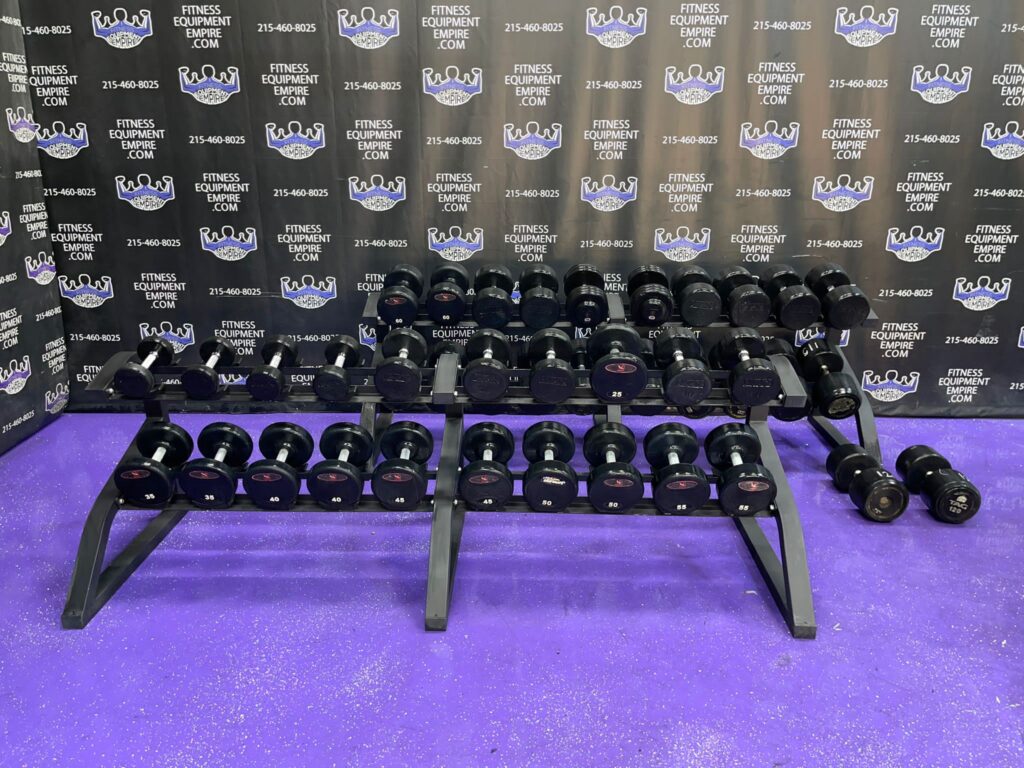 Buy 10-120 lb. Urethane Dumbbell Set w/2 Matching Racks Online ...