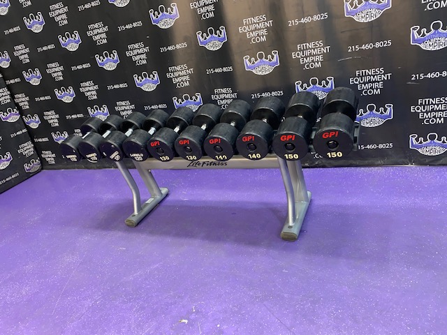 Buy GPI URETHANE PRO DUMBBELLS 110-150 lbs w / Life Fitness Rack Online ...